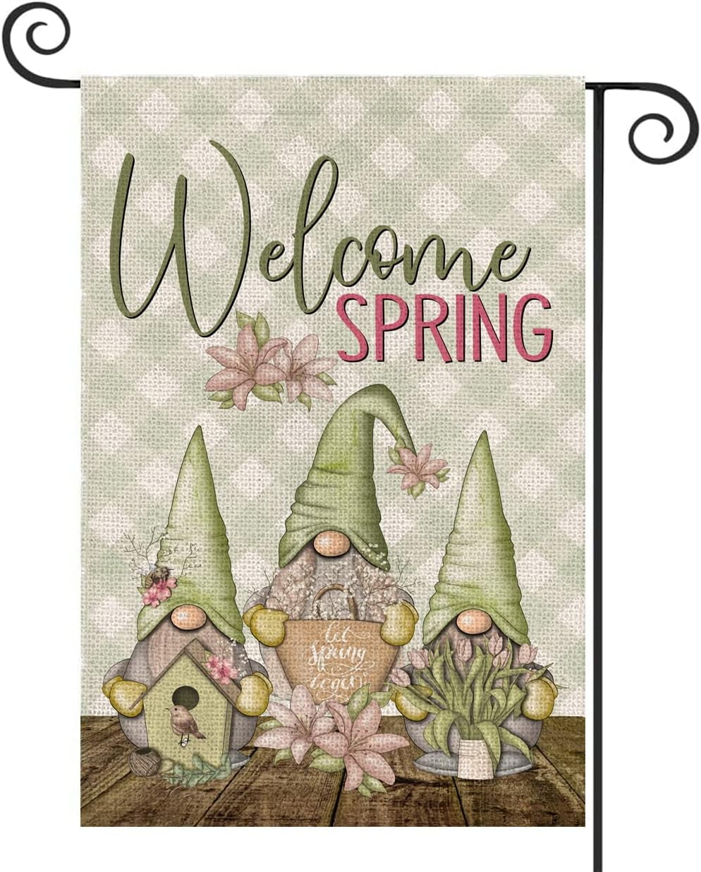 Welcome Spring Gnome Garden Flag 12x18 Inch Small Vertical Double Sided ...