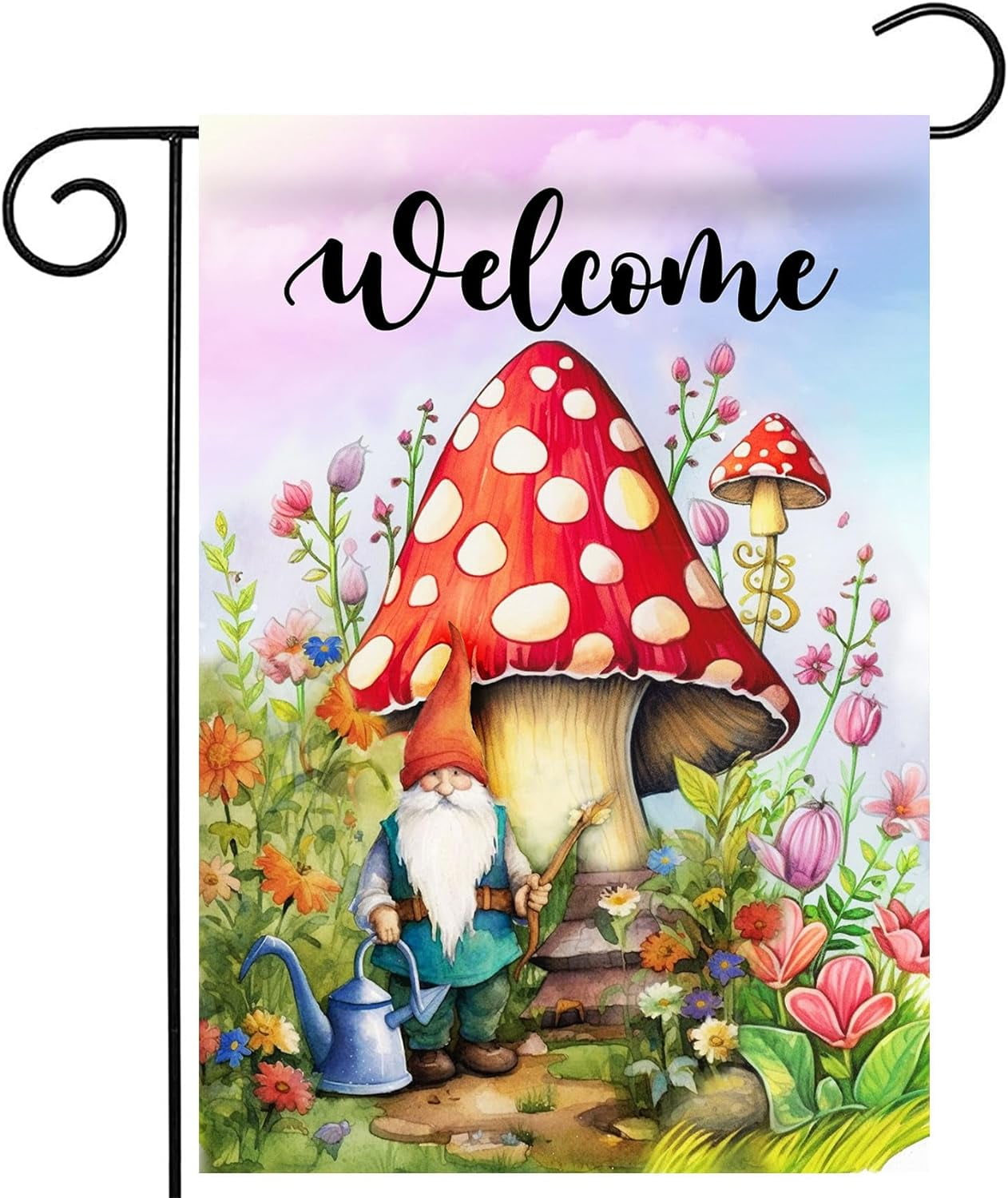 Welcome Spring Gnome Garden Flag Yard Lawn Mushroom Farmhouse Outside ...