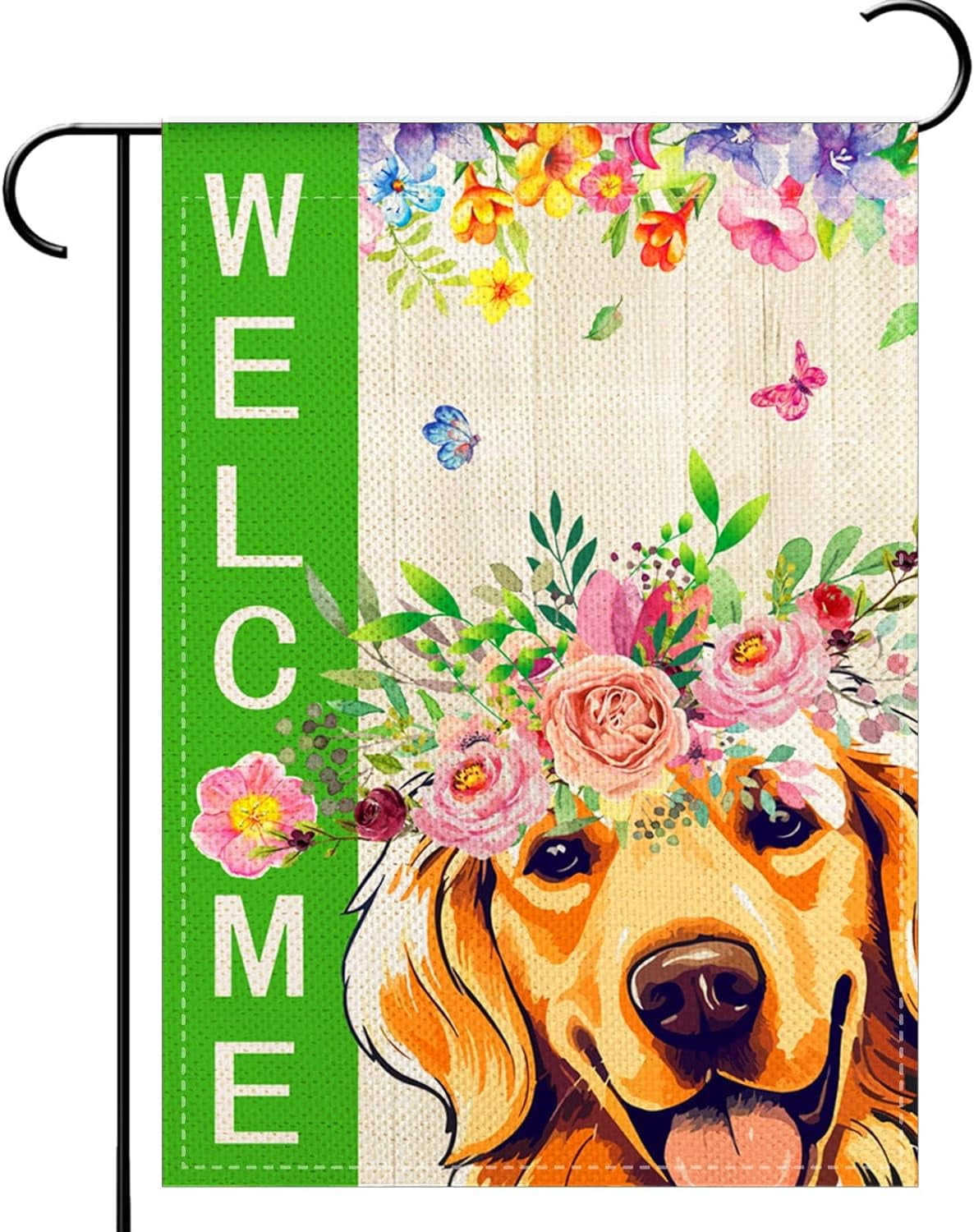 Welcome Spring Golden Retriever Garden Flags 12x18 Inch double sided ...
