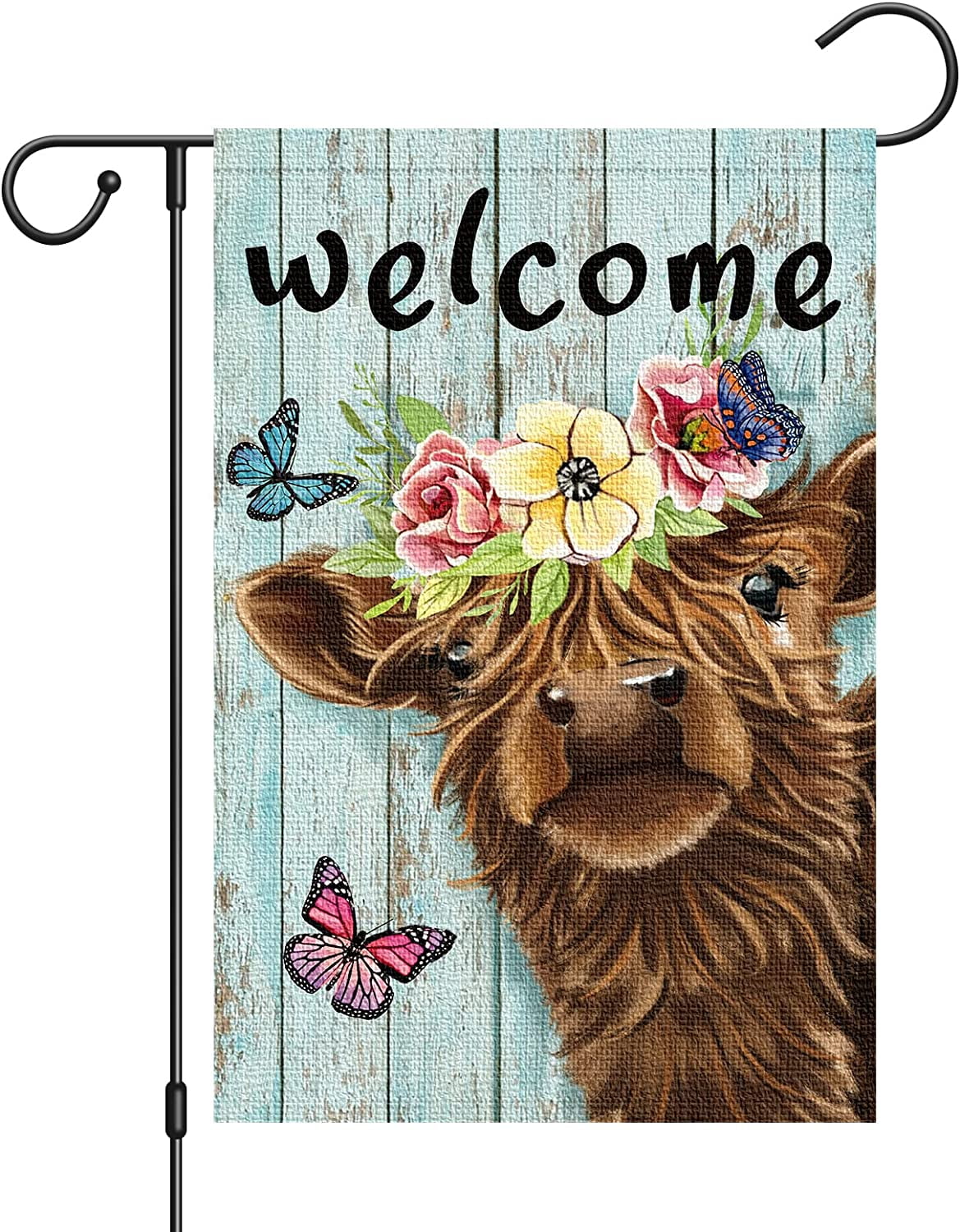 Welcome Spring Highland Cow Garden Flag 28x40 inch Double Sided Burlap ...