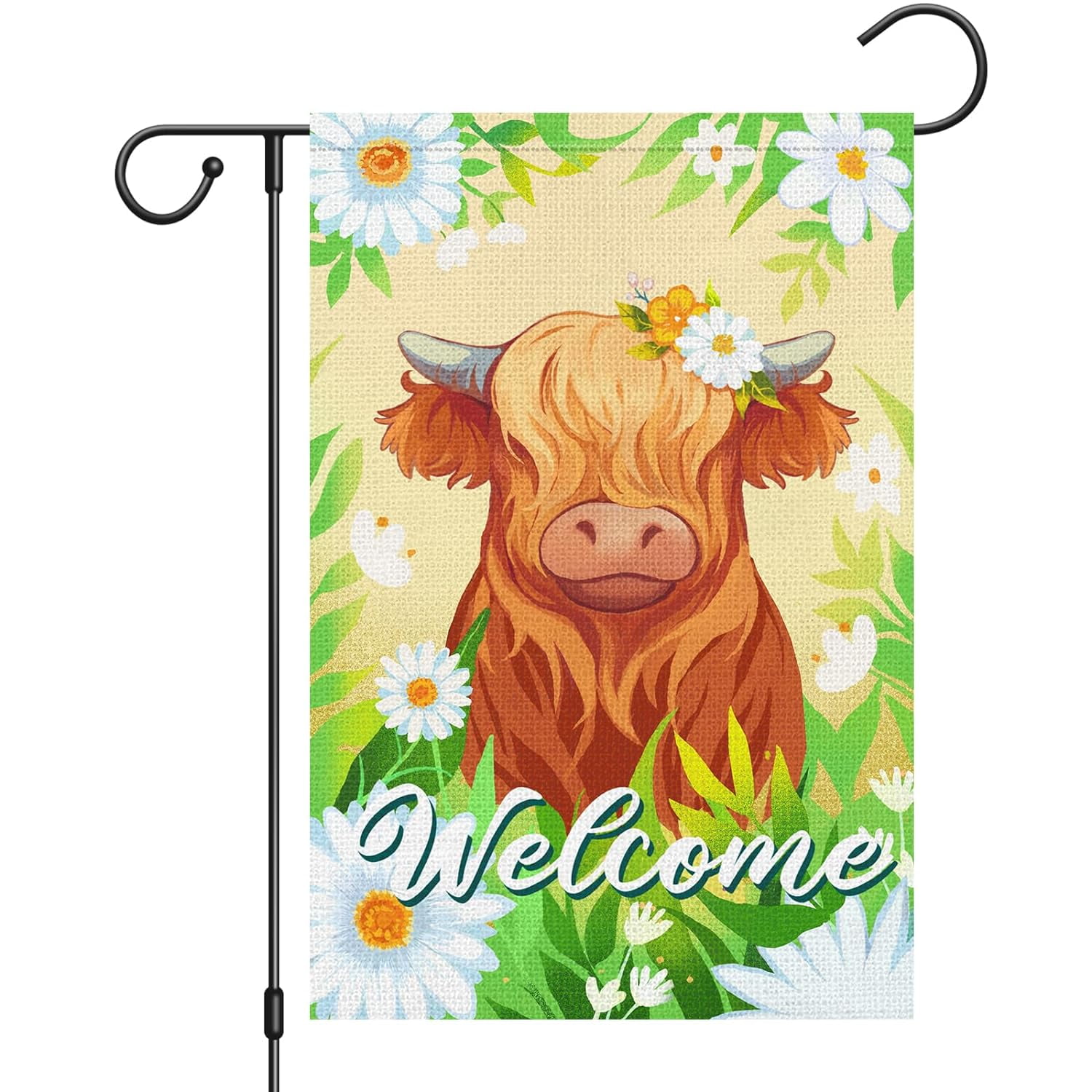 Welcome Spring Highland Cow Garden Flag Double Sided Burlap, Farmhouse ...