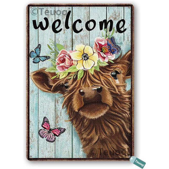 Welcome Spring Highland Cow Scottish Highland Cow with Flower Spring 15 ...