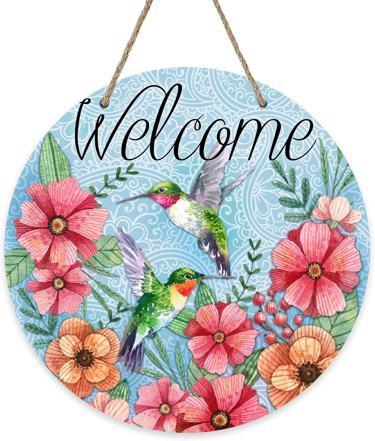 Welcome Spring Hummingbird Birds Sign for Front Door Decor, Floral ...