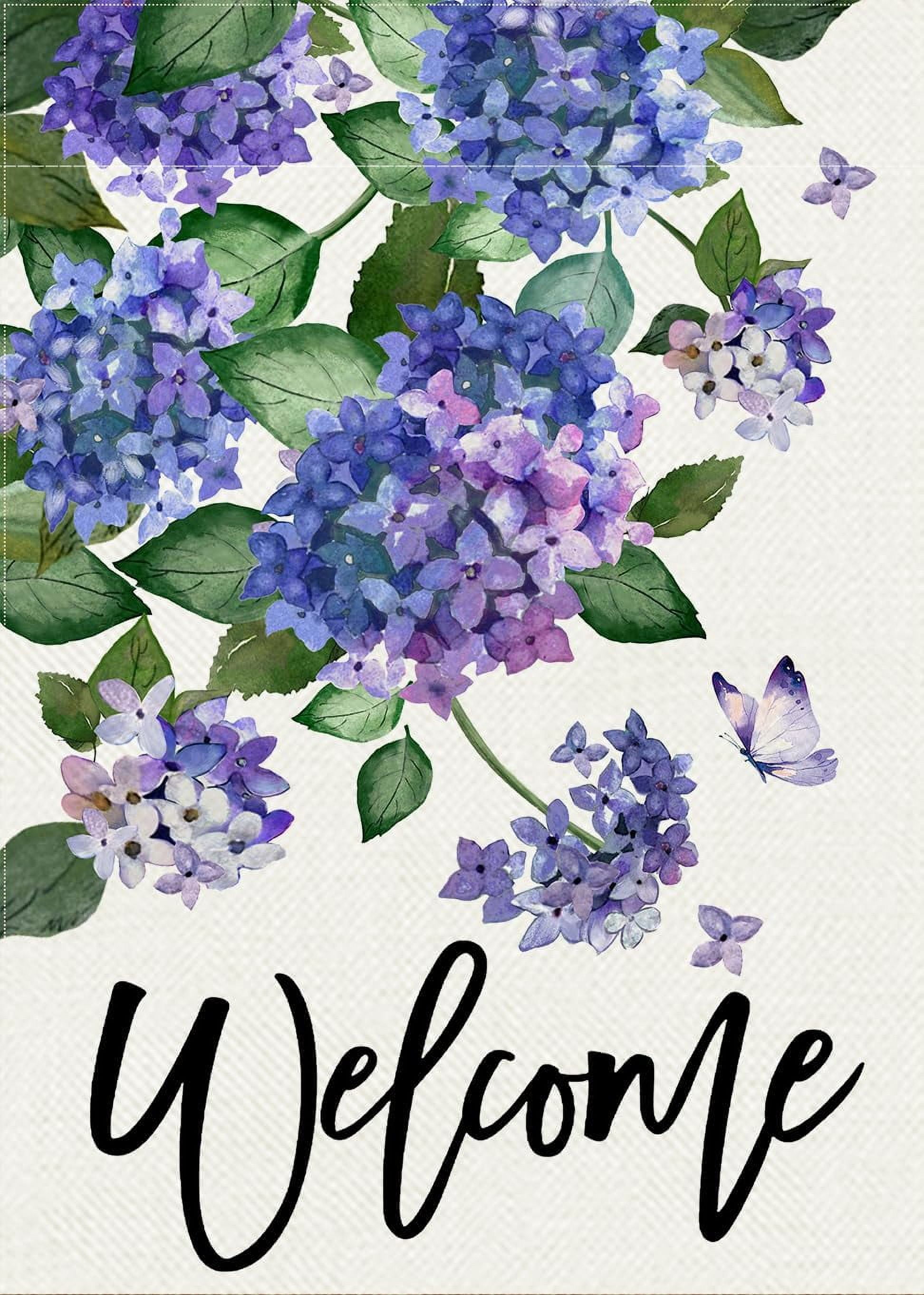Welcome Spring Hydrangea Decorative Garden Flag, Purple Floral Flowers ...
