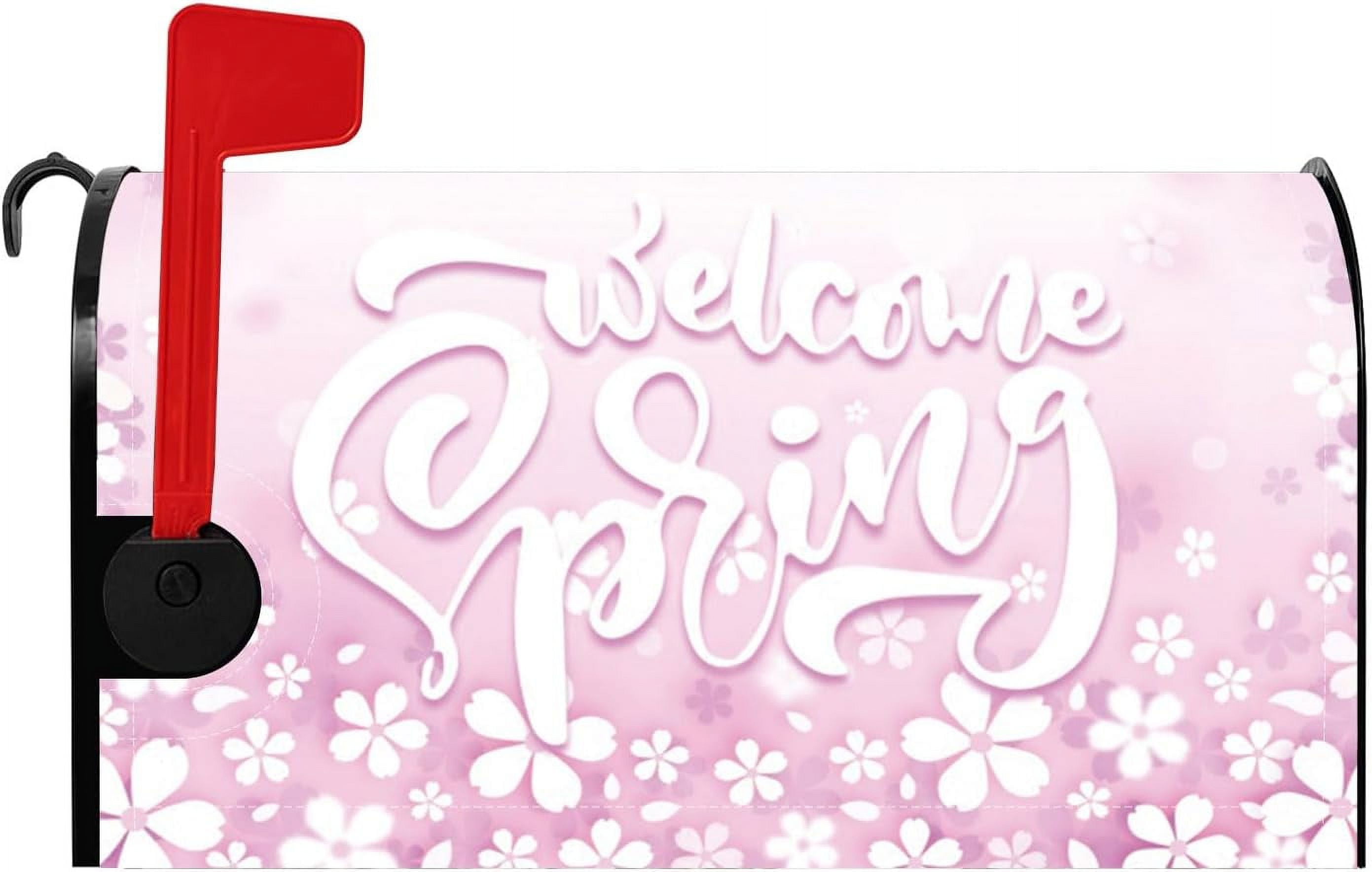 Welcome Spring Mailbox Cover Magnetic Pink Cherry Blossom Pattern ...