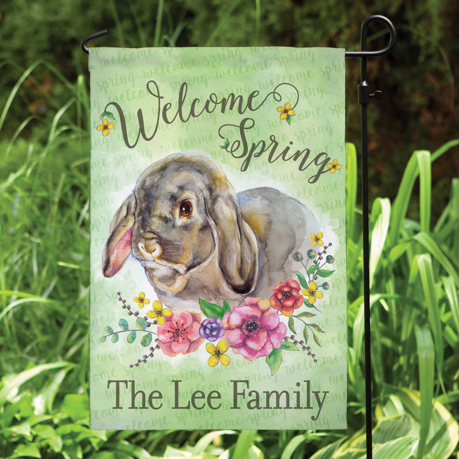 Generic Welcome Spring Personalized Garden Yard Flag - Rabbit & Flowers ...