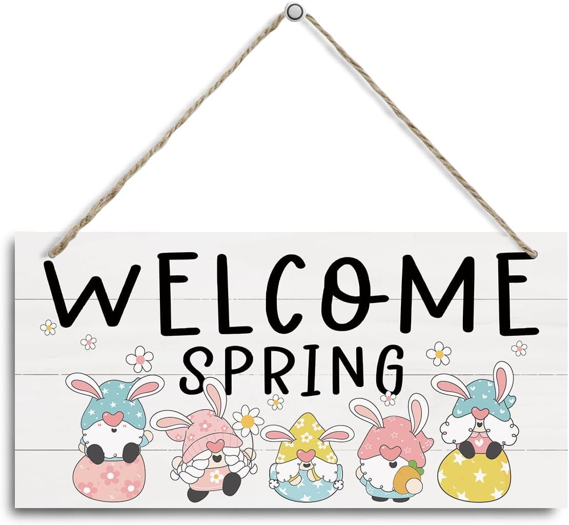 Welcome Spring Sign Door Hanger, Decorative Hanging Wall Plaque Wood ...
