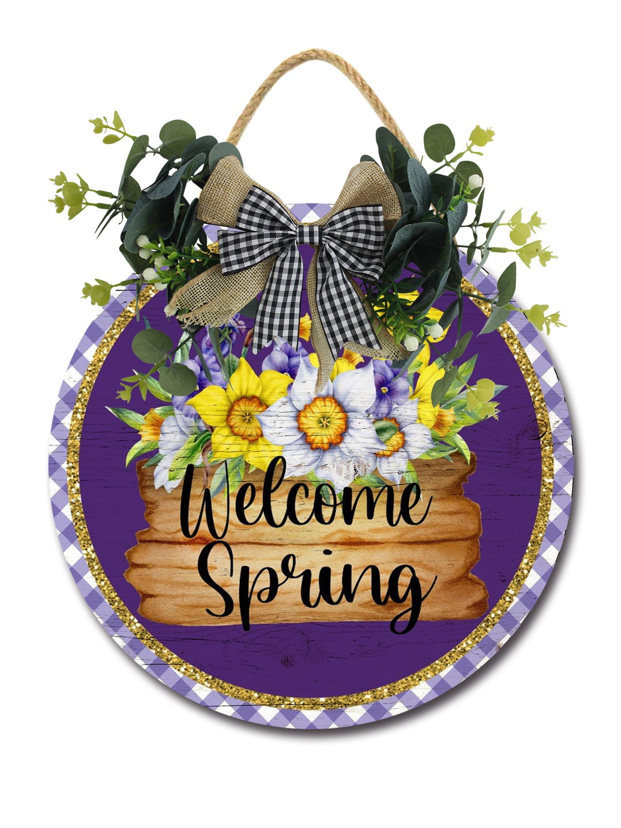 Welcome Spring Sign Front for Door Decoration, 11 in Round Wood Wreaths ...