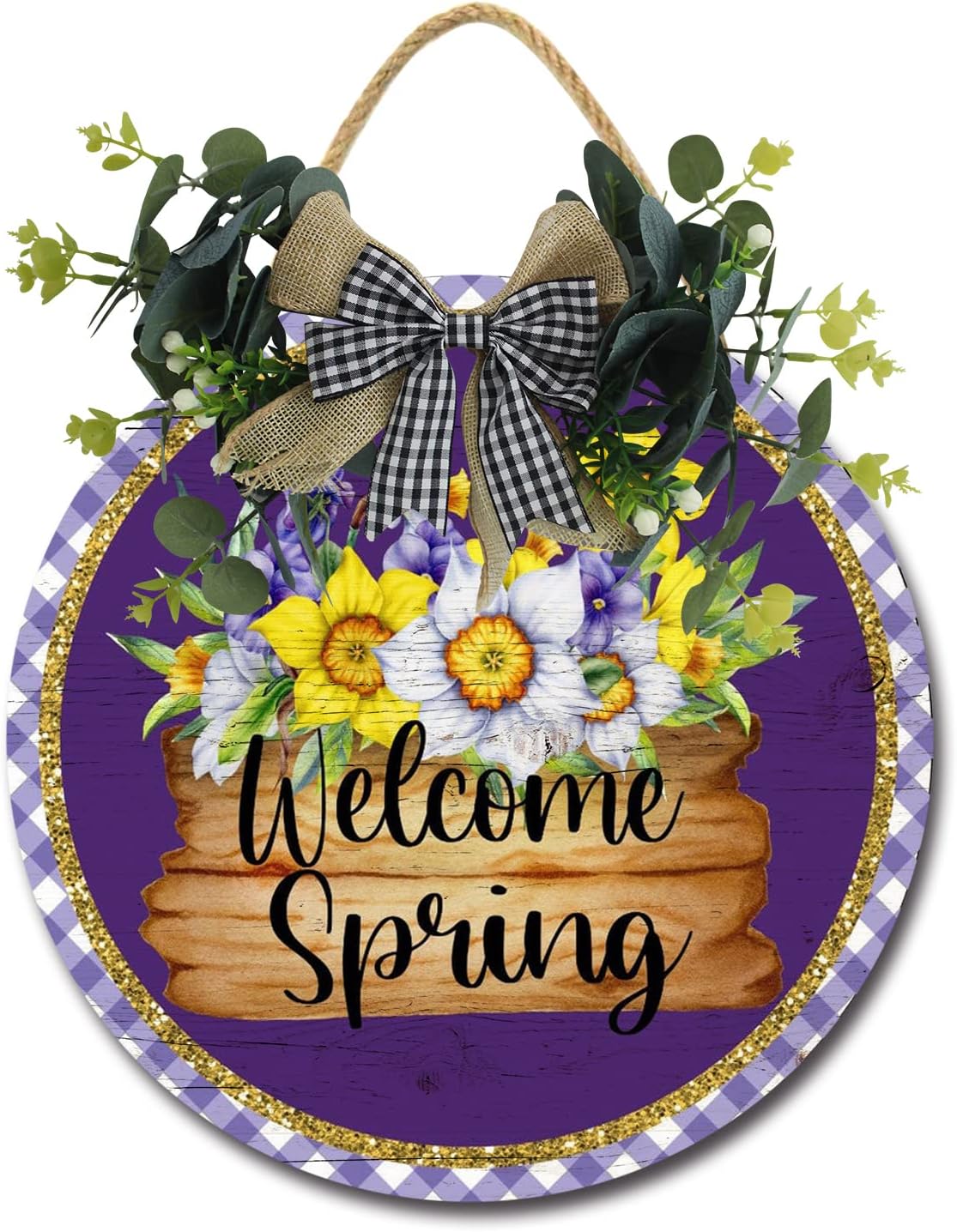 Welcome Spring Sign Front for Door Decoration, 11 in Round Wood Wreaths ...