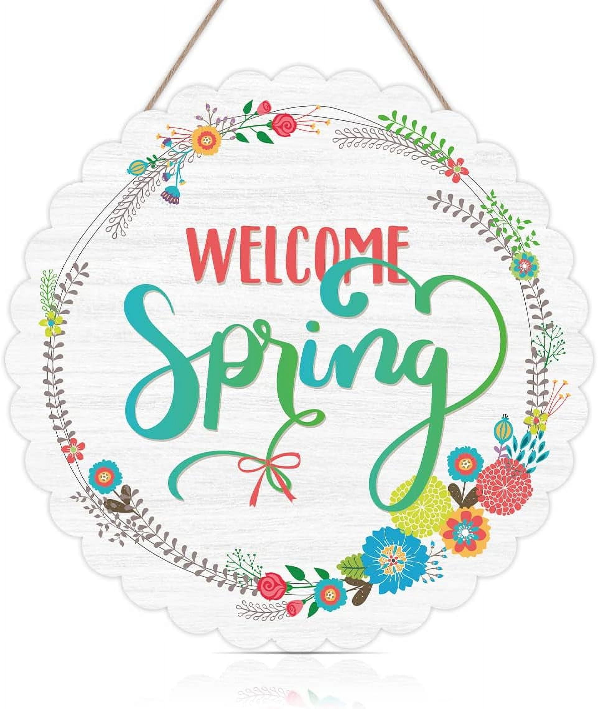 Welcome Spring Sign Front Door Decoration(12"x 12"), Colorful Hello ...