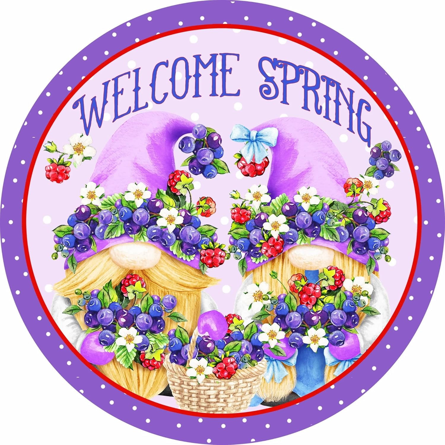 Welcome Spring Sign Gnomes and Blueberries Sign Spring Summer Sign ...
