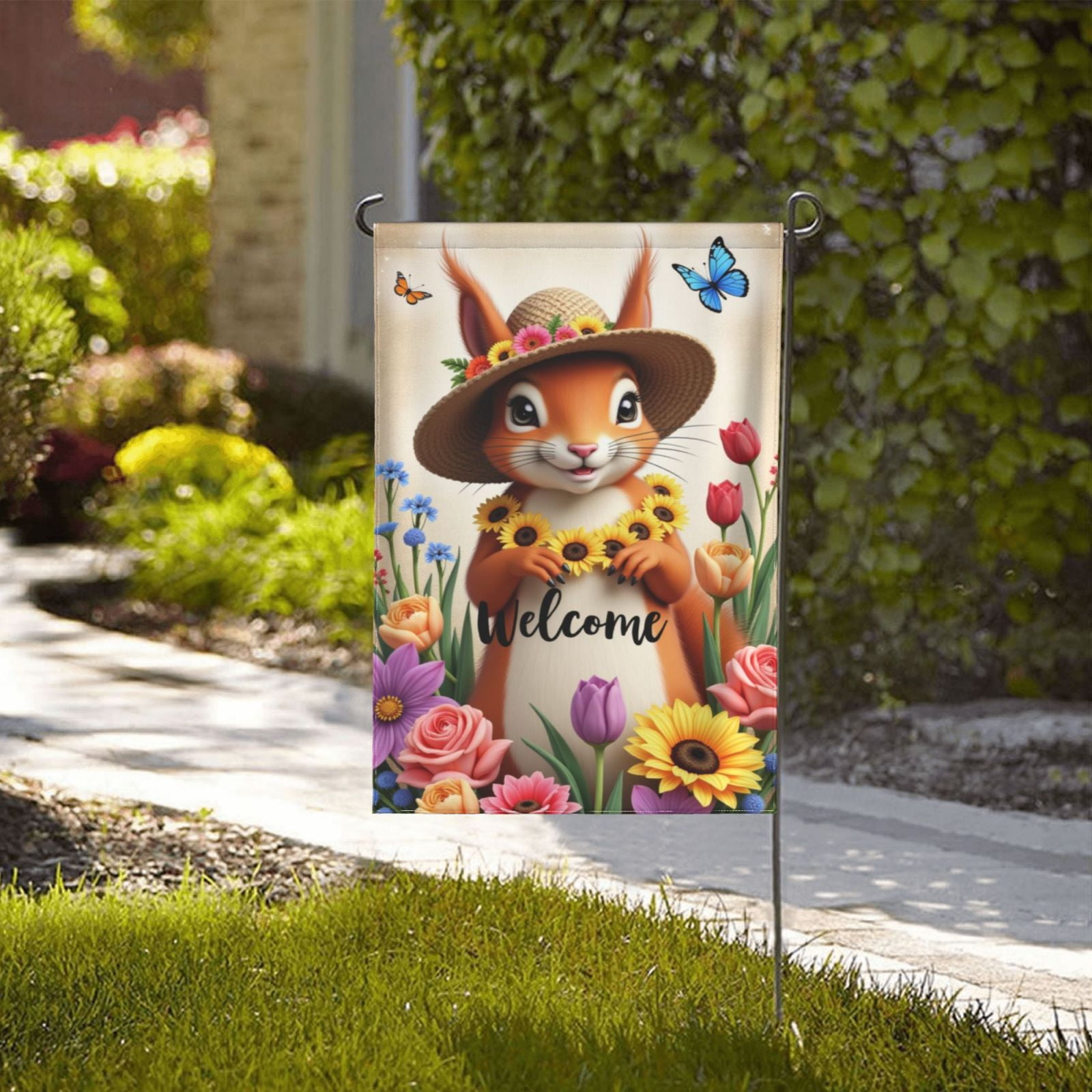 Welcome Spring Squirrel Garden Flag 12x18 Inch Double Sided Floral ...