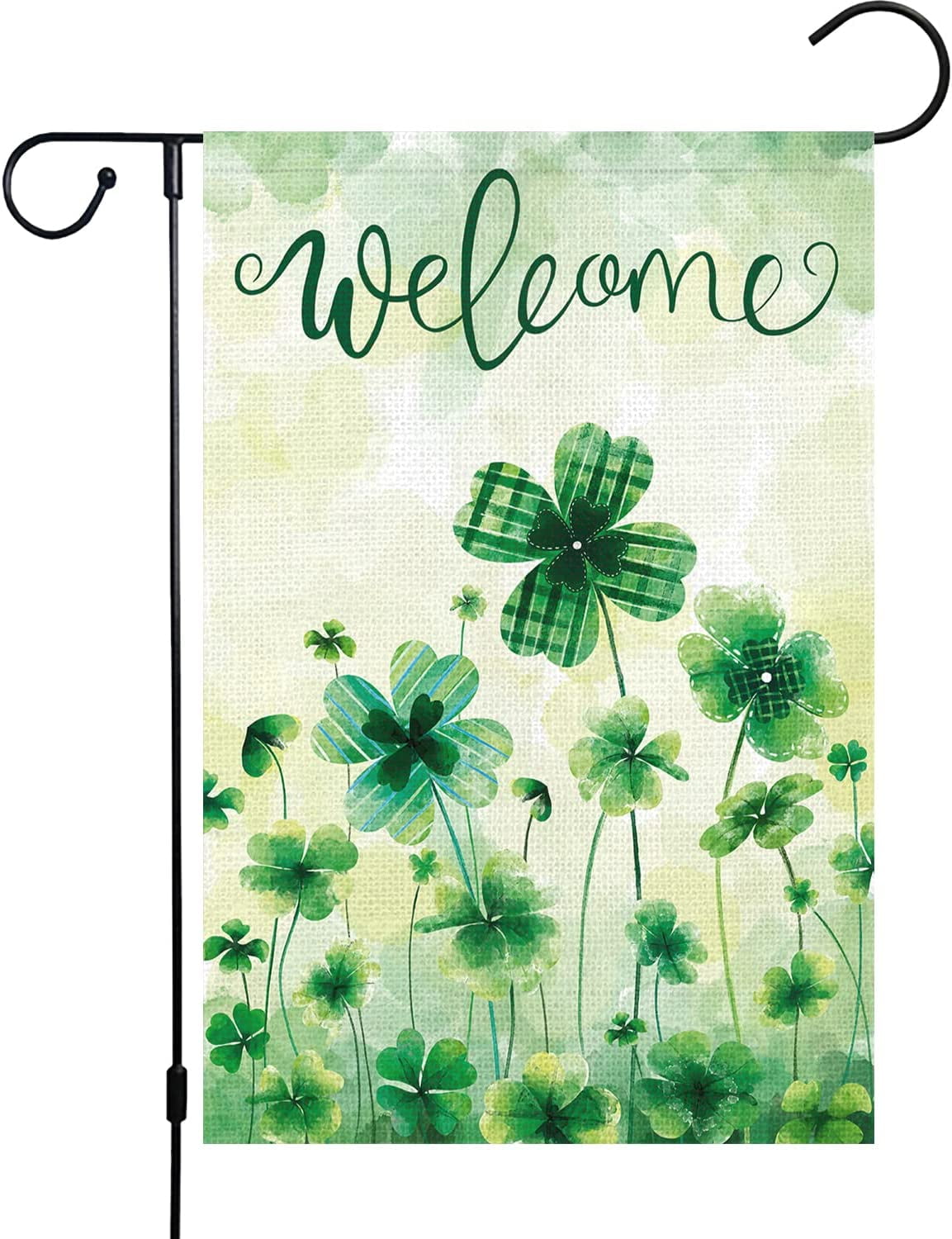 Welcome Spring St. Patrick's Day Garden Flag 12x28 inch Double Sided Vertical, Burlap Small Mini ...