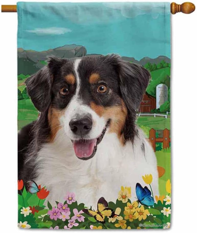 Welcome Spring Summer Australian Shepherd House Flag Dog Flowers ...