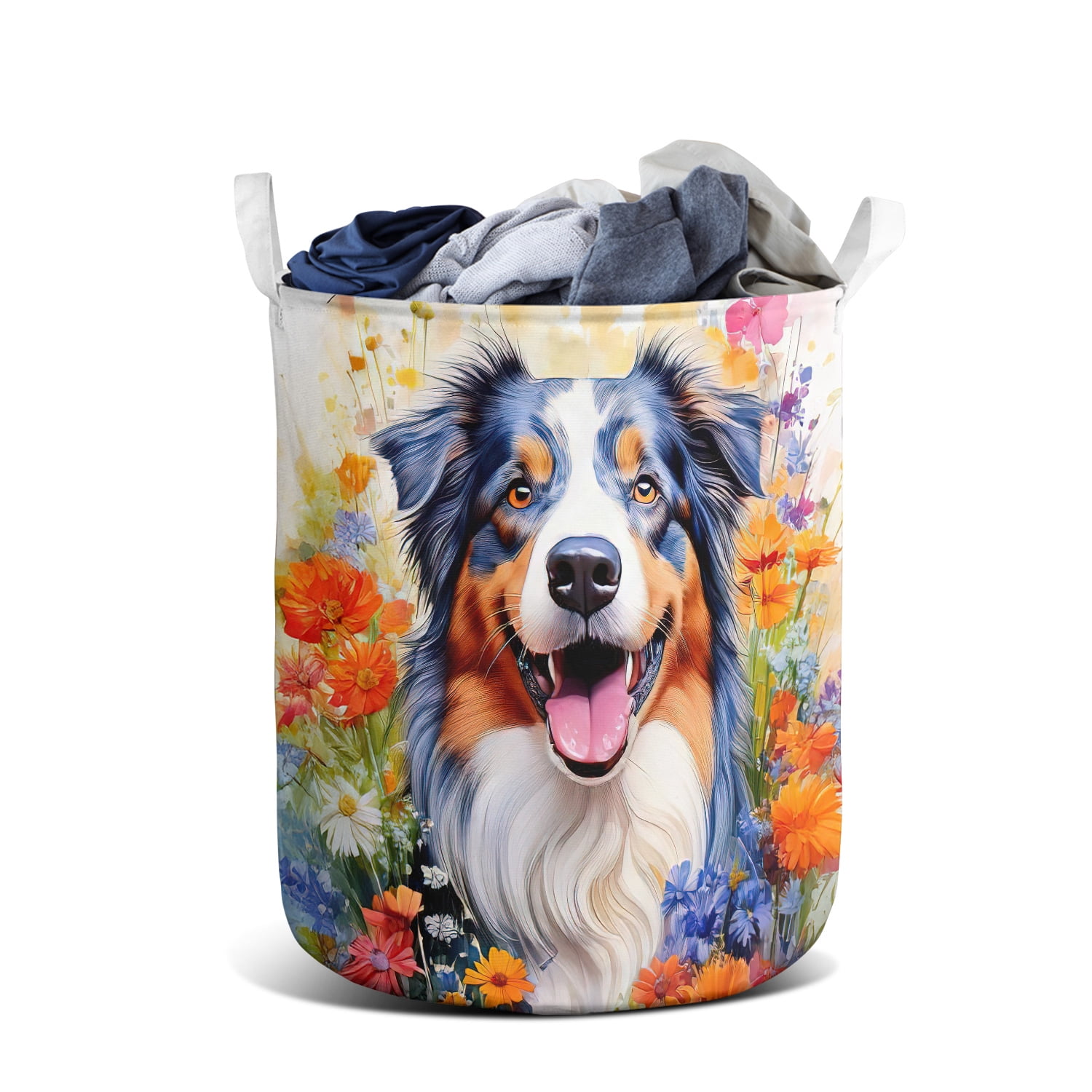 Welcome Spring Summer Australian Shepherd Portrait Flower Blue Sky ...