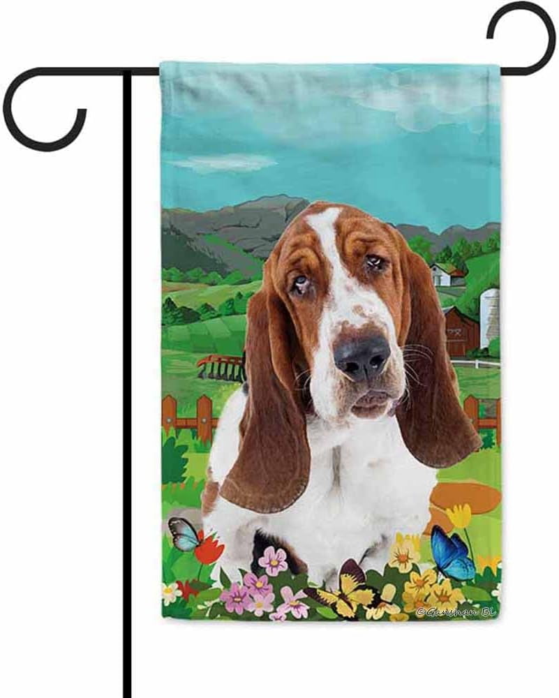 Welcome Spring Summer Basset Hound Garden Flag Dog Flowers Butterflies ...