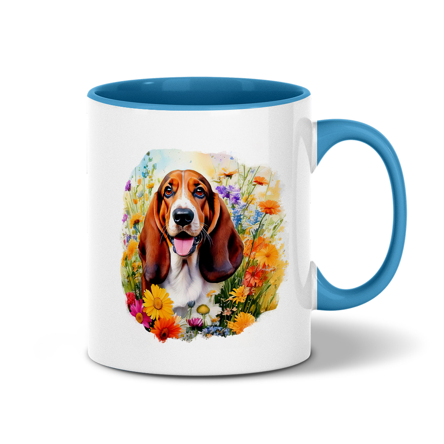 Welcome Spring Summer Basset Hound Portrait Flower Blue Sky 11oz Accent ...