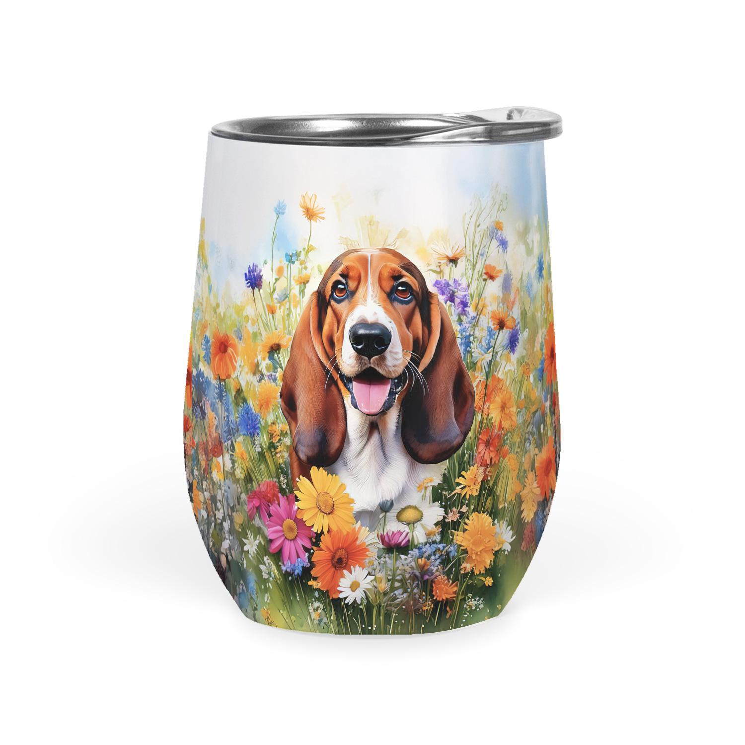 Welcome Spring Summer Basset Hound Portrait Flower Blue Sky 12oz ...