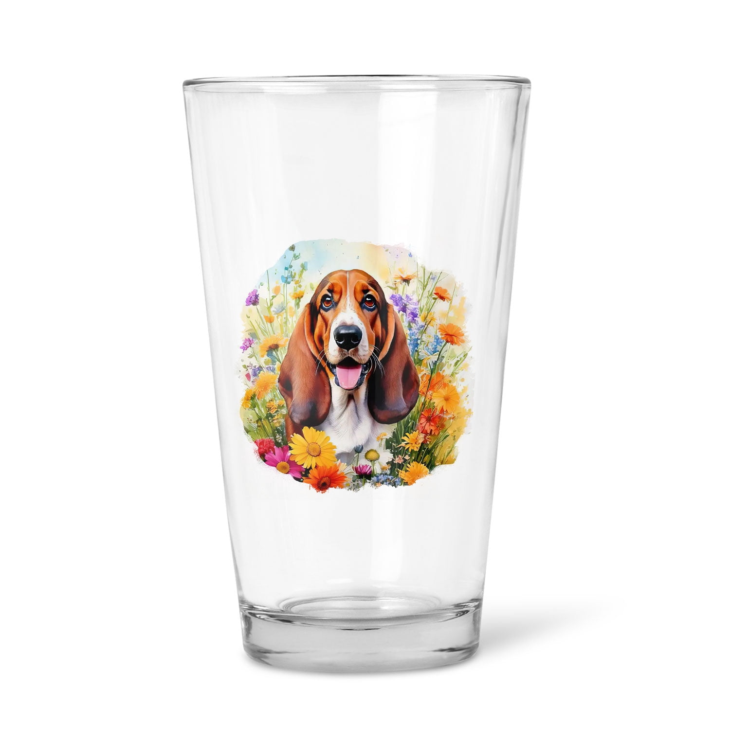 Welcome Spring Summer Basset Hound Portrait Flower Blue Sky 16oz Pint ...
