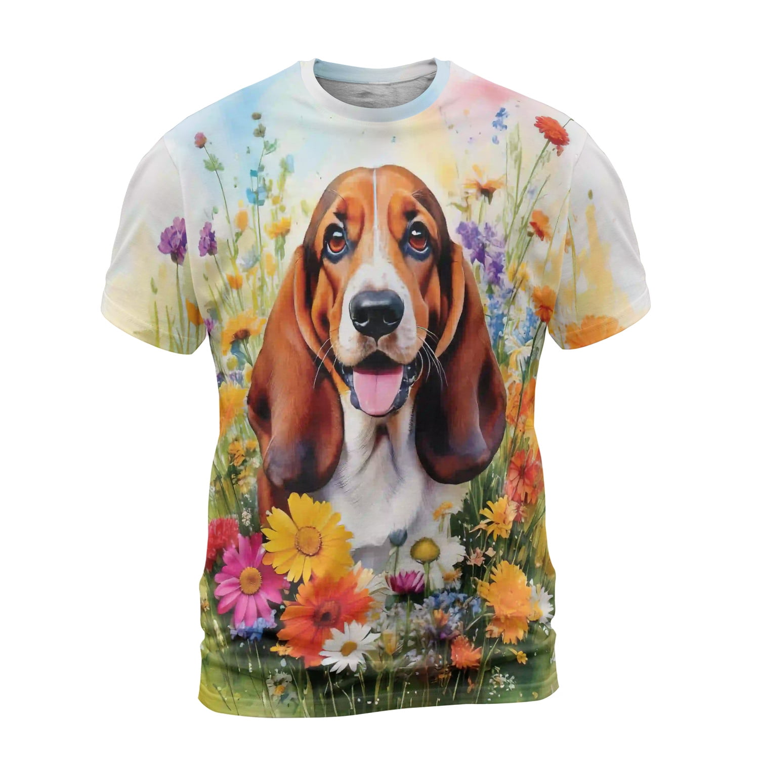 Welcome Spring Summer Basset Hound Portrait Flower Blue Sky All Over ...