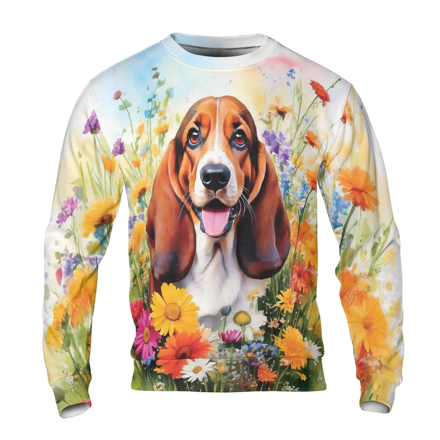 Welcome Spring Summer Basset Hound Portrait Flower Blue Sky All Over ...