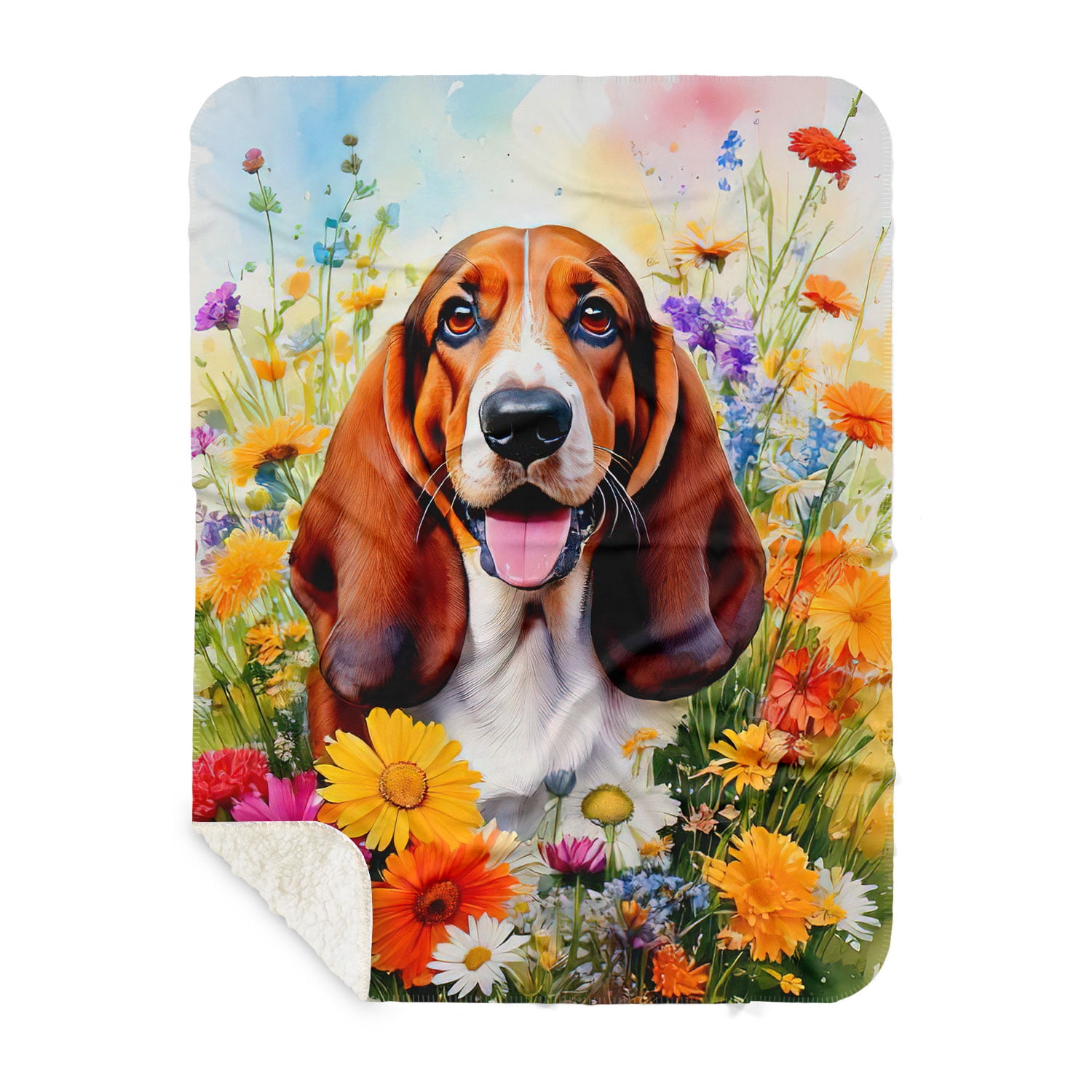 Welcome Spring Summer Basset Hound Portrait Flower Blue Sky Cozy Sherpa ...