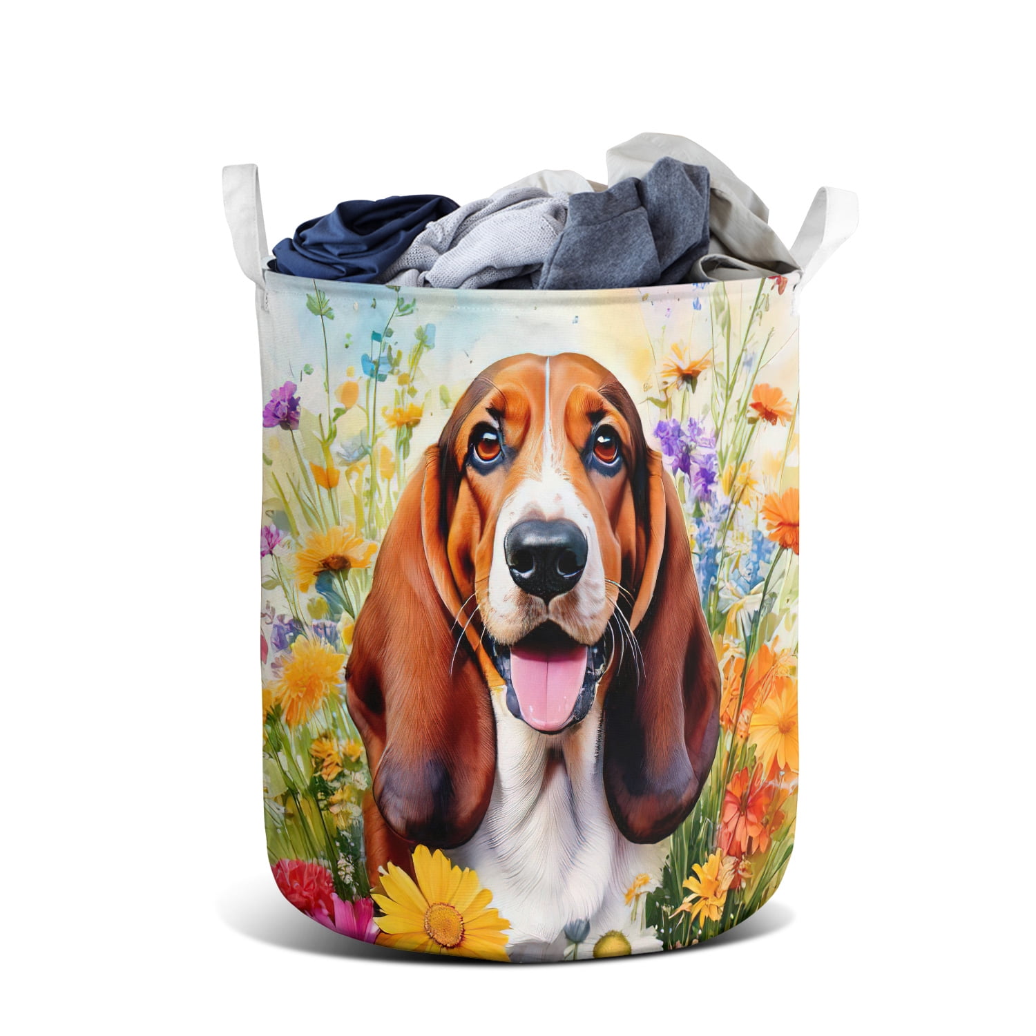 Welcome Spring Summer Basset Hound Portrait Flower Blue Sky Foldable ...