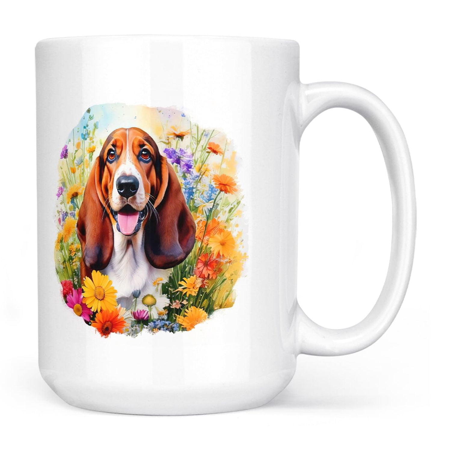 Welcome Spring Summer Basset Hound Portrait Flower Blue Sky Mug Bassets ...