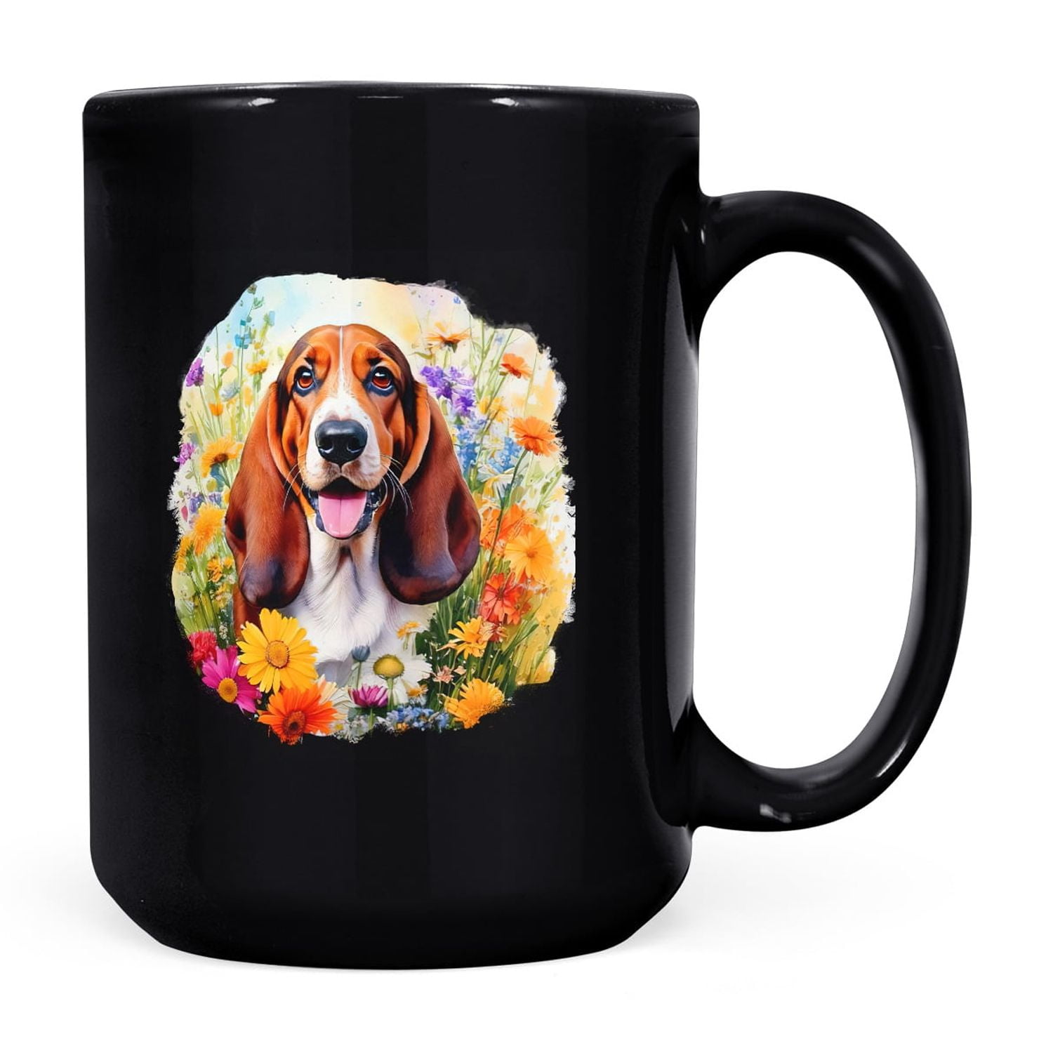 Welcome Spring Summer Basset Hound Portrait Flower Blue Sky Mug Bassets ...