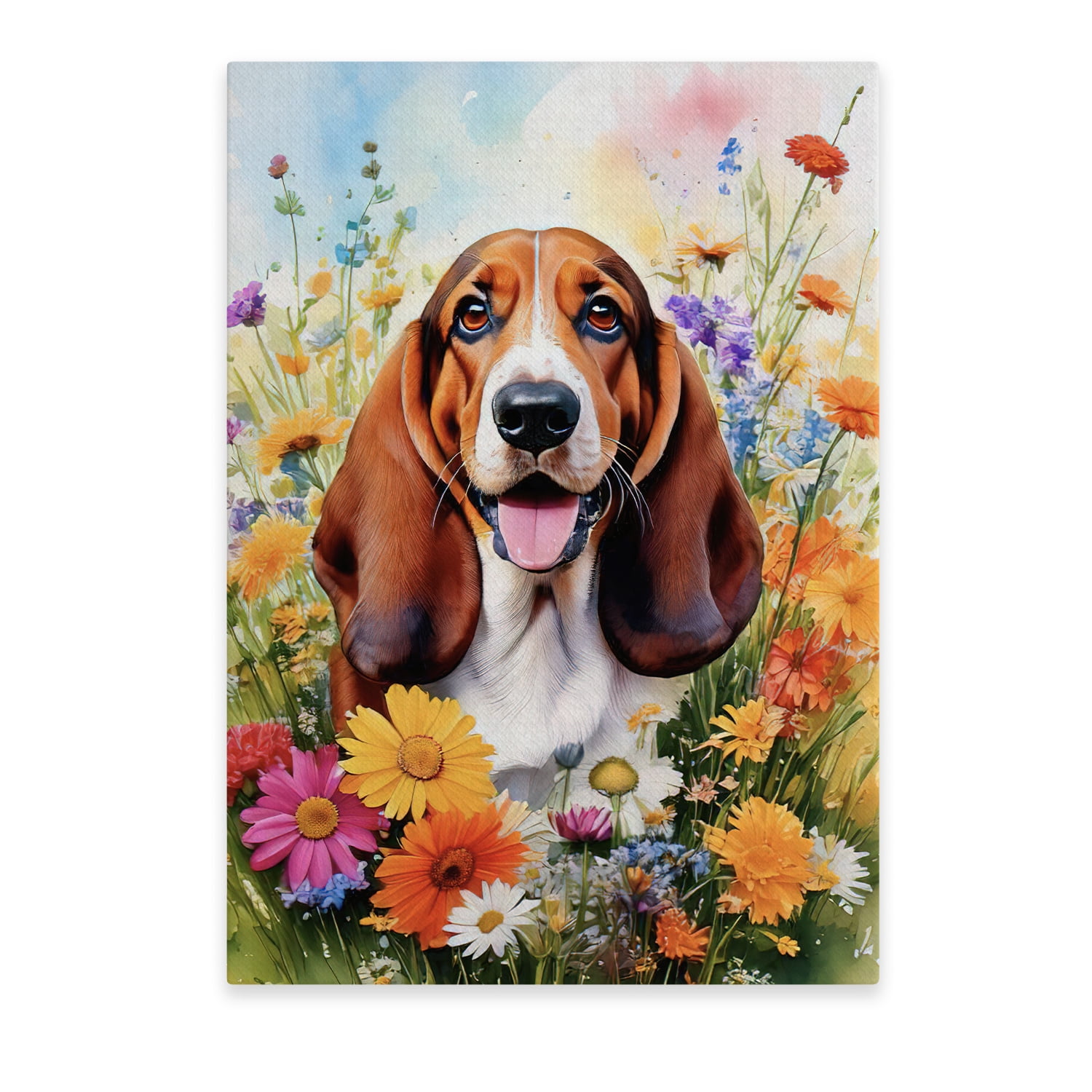 Welcome Spring Summer Basset Hound Portrait Flower Blue Sky Vertical ...