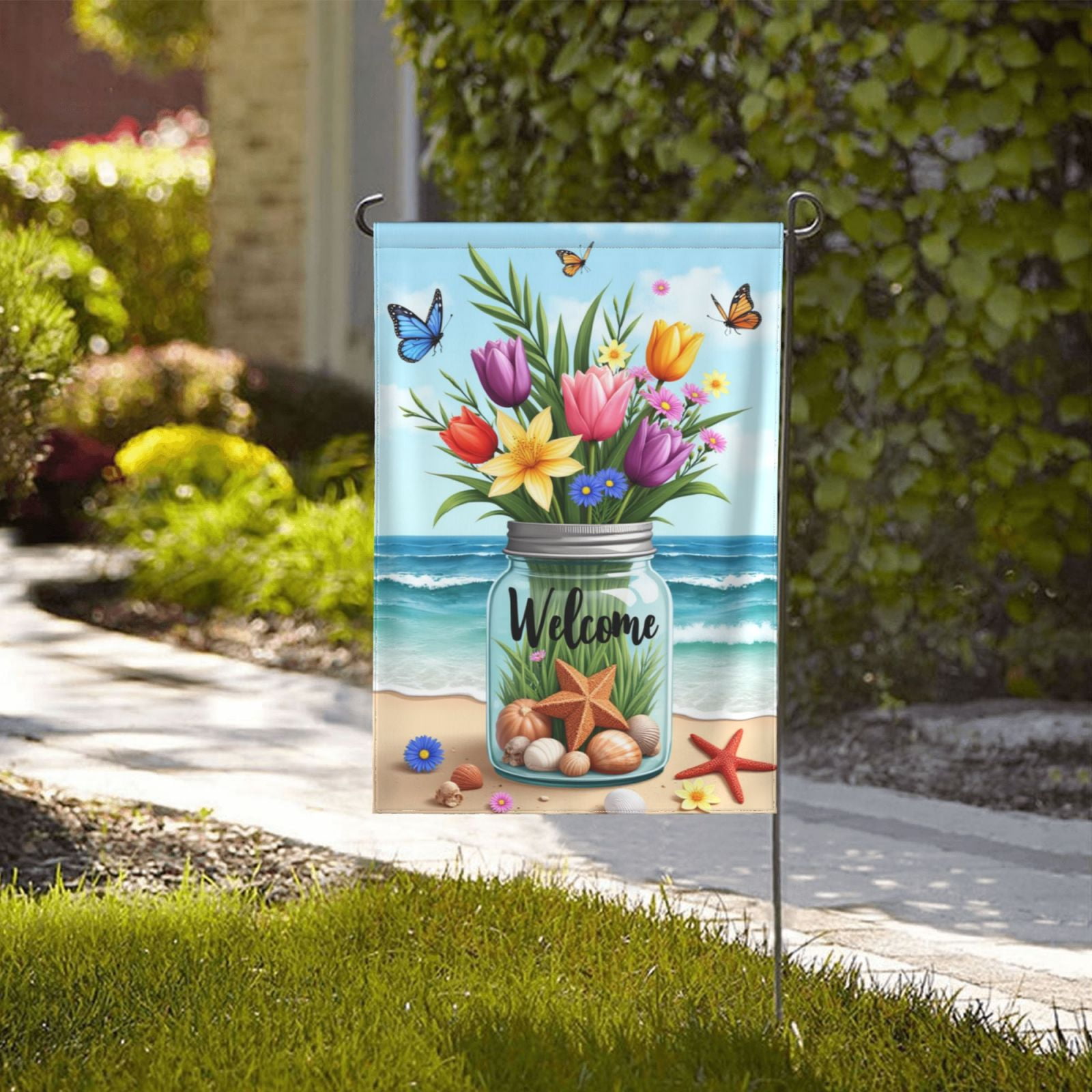 Welcome Spring Summer Beach Garden Flag 12x18 Inch Double Sided Floral ...