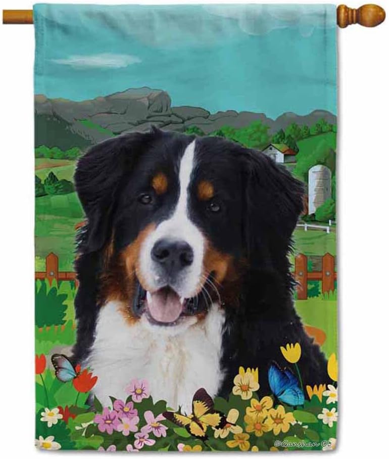 Welcome Spring Summer Bernese House Flag Dog Flowers Butterflies Farm ...
