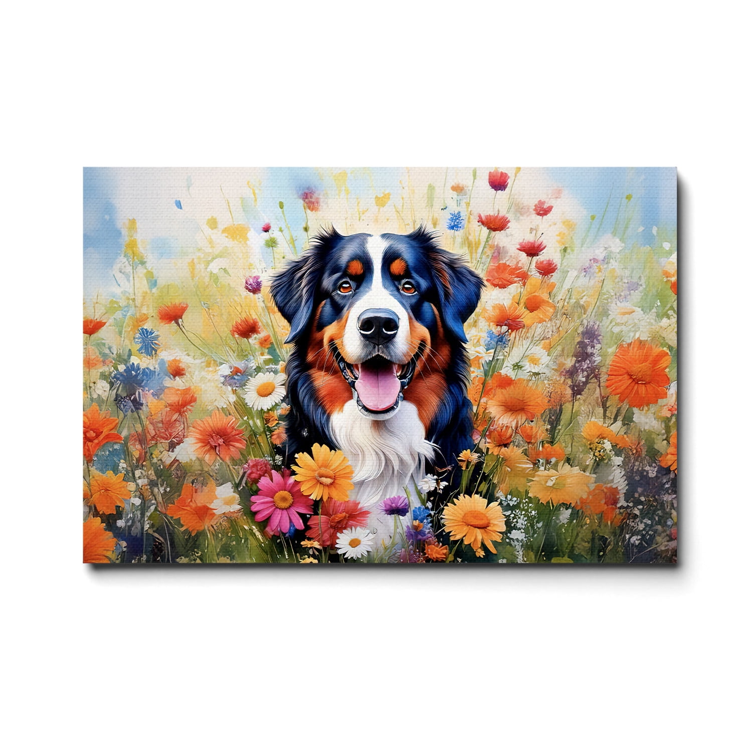 Welcome Spring Summer Bernese Mountain Dog Portrait Flower Blue Sky ...
