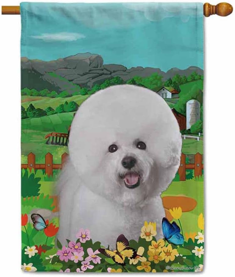 Welcome Spring Summer Bichon Frise House Flag Dog Flowers Butterflies ...