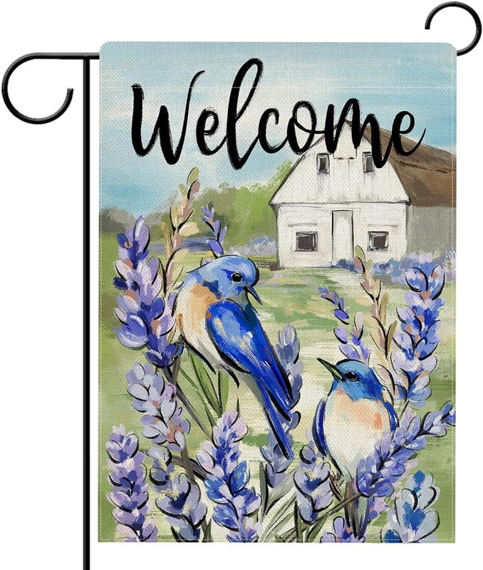 Welcome Spring Summer Bluebird Garden Flag Double Sided, Lavender ...