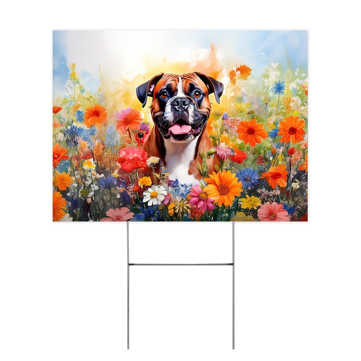 Welcome Spring Summer Boxer Portrait Flower Blue Sky Yard Sign Boxers ...