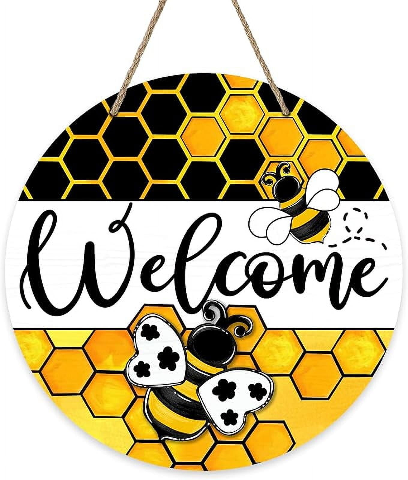 Welcome Spring Summer Bumble Bee Front Door Sign, Honeycomb Wood Door ...