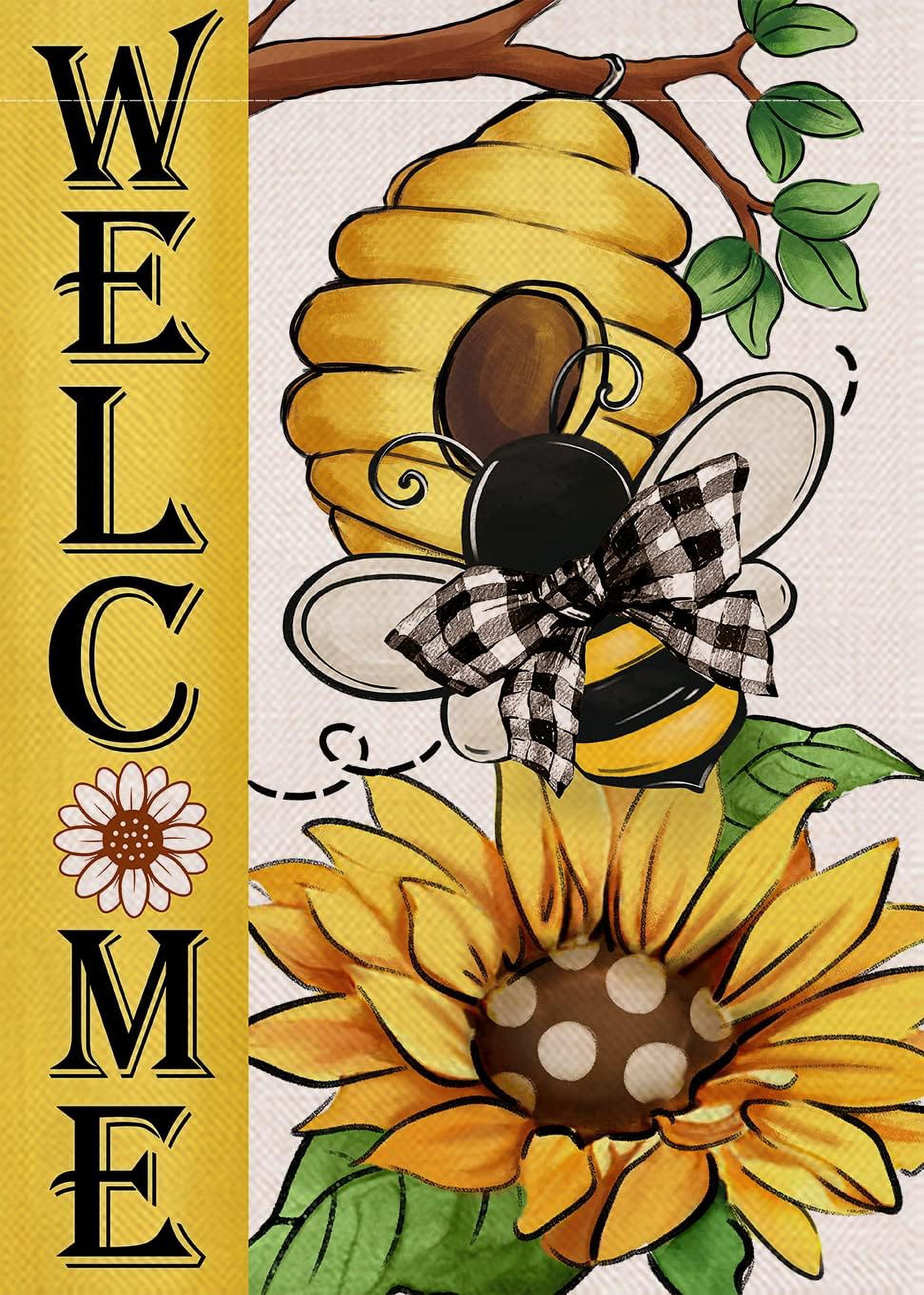 Welcome Spring Summer Bumble Bee Sunflower Decorative Garden Flag ...