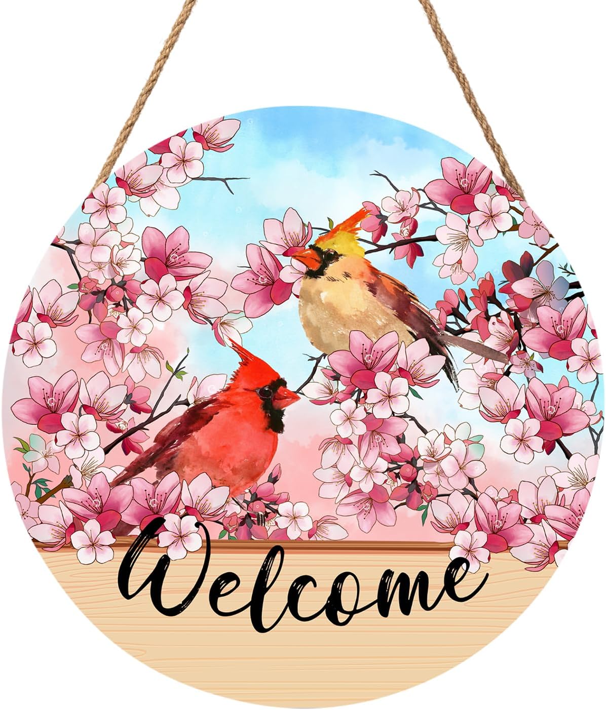 Welcome Spring Summer Cardinal Birds Front Door Sign 12"x12" Pink ...