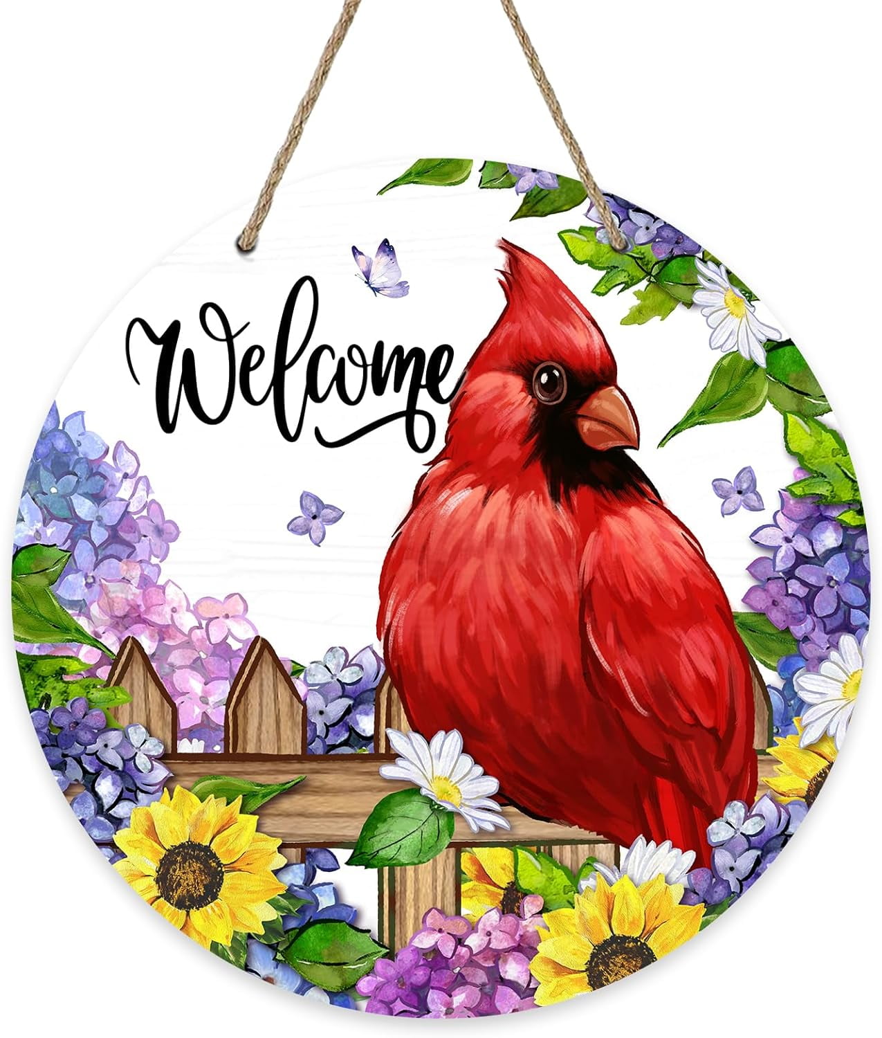 Welcome Spring Summer Cardinal Front Door Sign, Red Bird Hydrangea ...