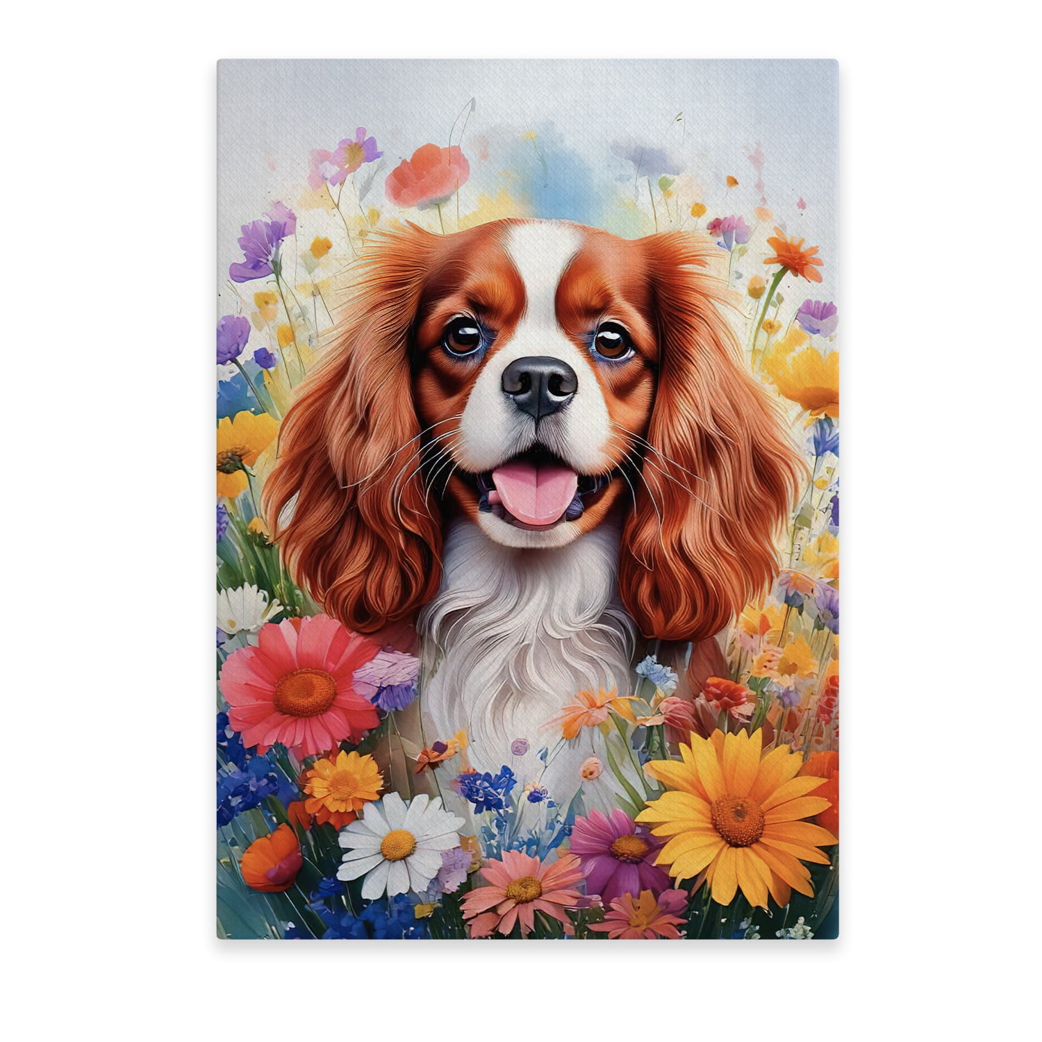 Welcome Spring Summer Cavalier King Charles Spaniel Portrait Flower ...