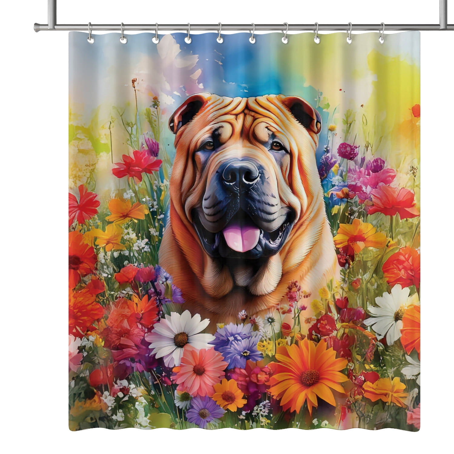 Welcome Spring Summer Chinese Shar-Pei Portrait Flower Blue Sky Shower ...