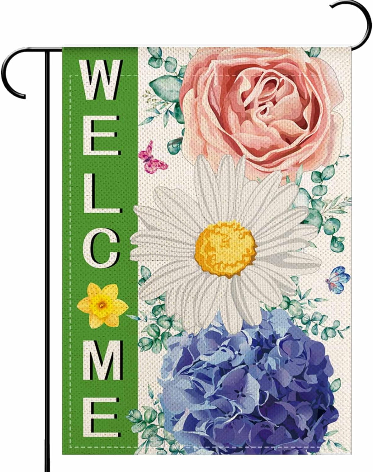 Welcome Spring Summer Daisy Garden Flags double sided,Spring Hydrangea ...