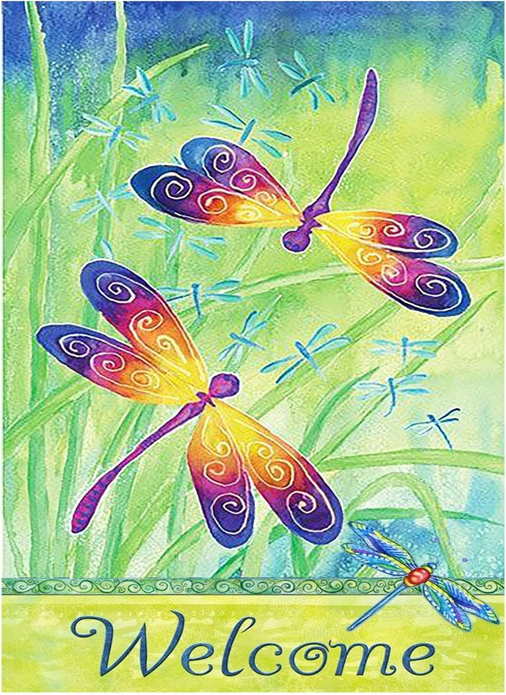 Welcome Spring Summer Dragonfly Butterfly Flowers Double Sided House ...