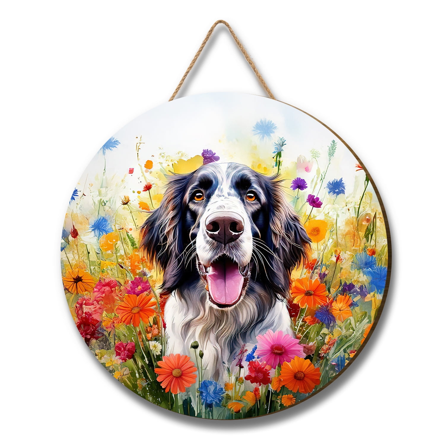 Welcome Spring Summer English Setter Portrait Flower Blue Sky Round ...