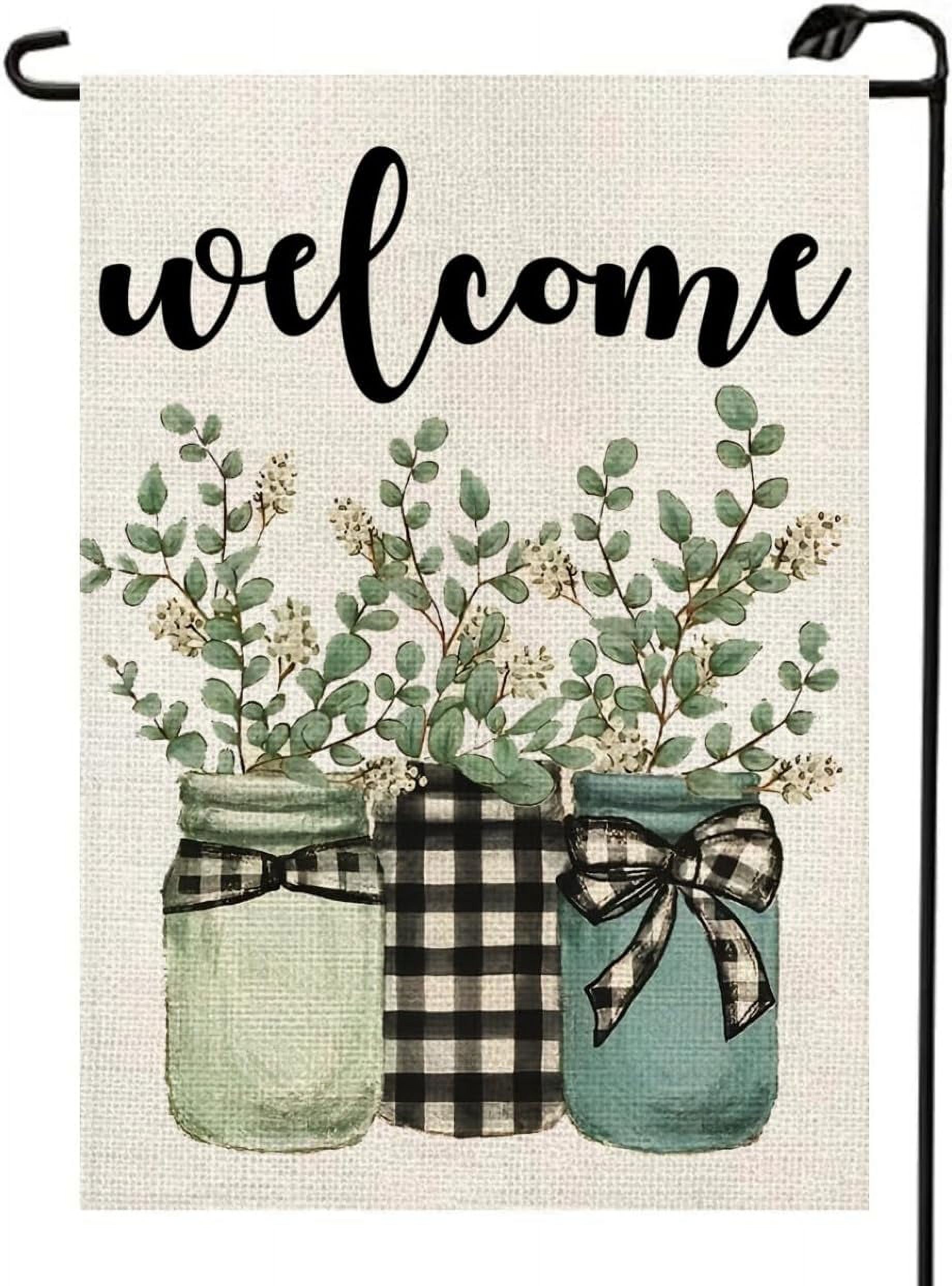 Welcome Spring Summer Eucalyptus Mason Jar Garden Flag Double Sided ...
