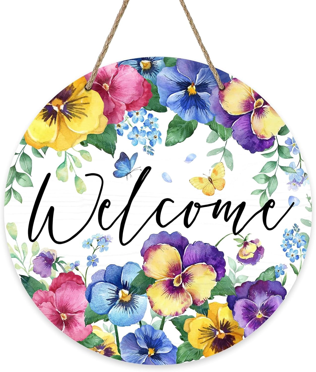 Welcome Spring Summer Floral Flowers Front Door Sign, Pansy Forget Me ...