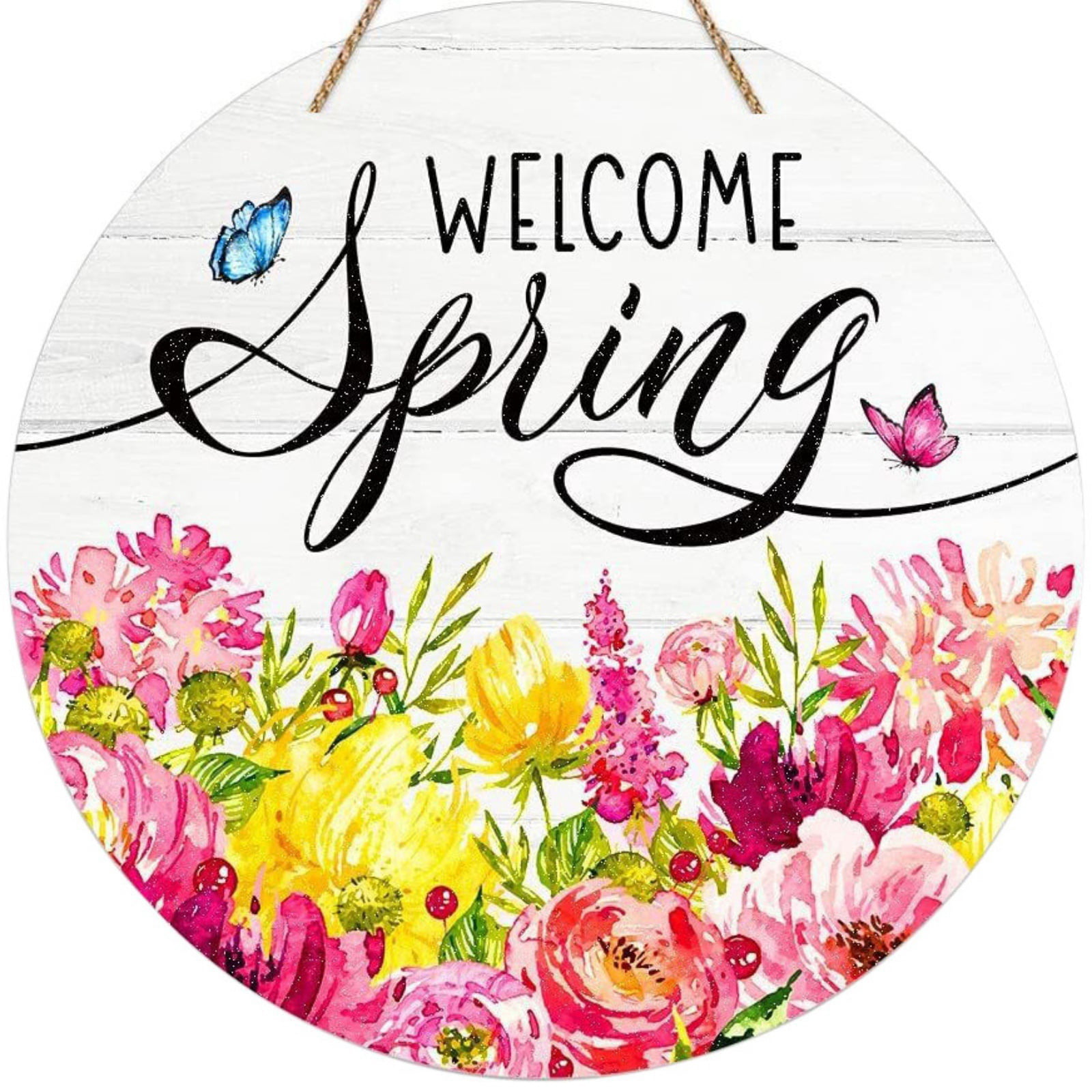 Welcome Spring Summer Floral Flowers Wreaths Sign for Front Door Decor ...