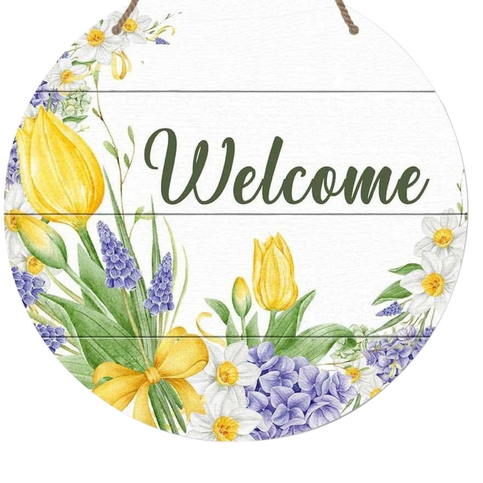 Welcome Spring Summer Floral Flowers Wreaths Sign for Front Door Decor ...