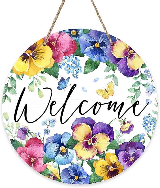 Welcome Spring Summer Flower Front Door Sign,Wood Door Hanger Outdoor ...